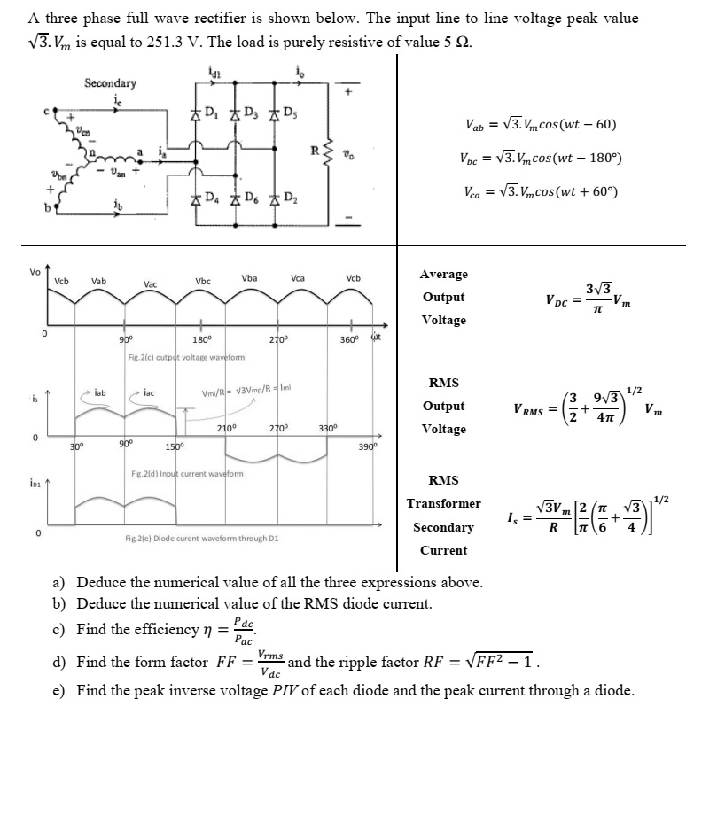 Solved A three phase full wave rectifier is shown below. The | Chegg.com
