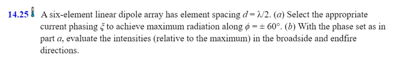 Solved 14.25 A six-element linear dipole array has element | Chegg.com