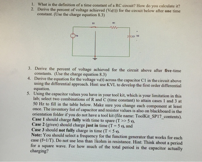 Solved 1. 2. What is the definition of a time constant of a | Chegg.com