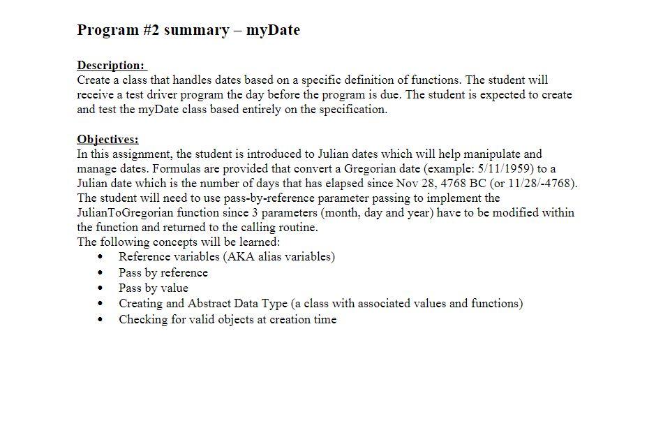 Solved • Create a C++ class called myDate. It should have | Chegg.com