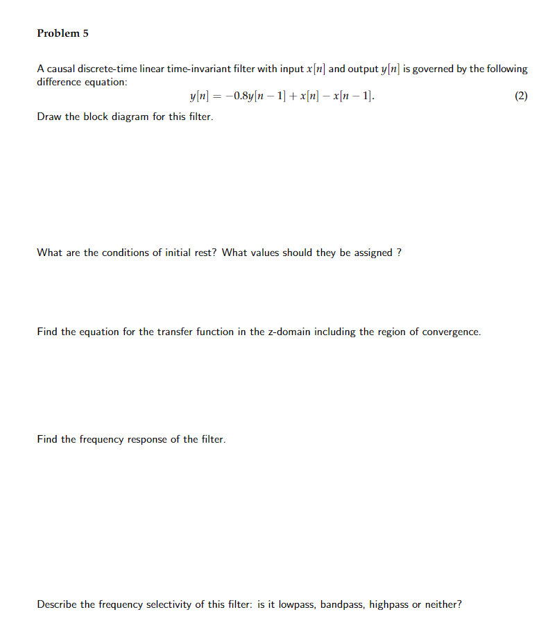 Solved Problem 5 A Causal Discrete Time Linear
