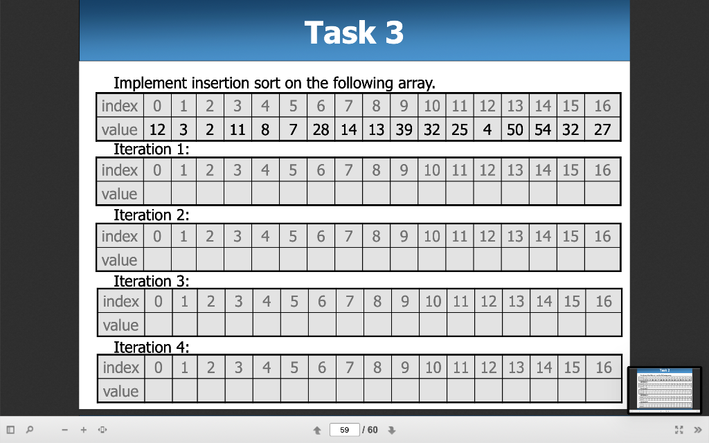 Solved Task 3 16 27 16 Implement insertion sort on the | Chegg.com