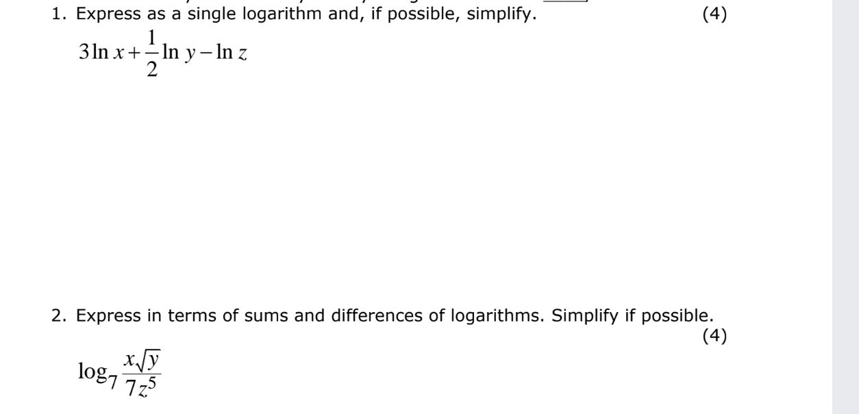 1. Express as a single logarithm and, if possible, | Chegg.com