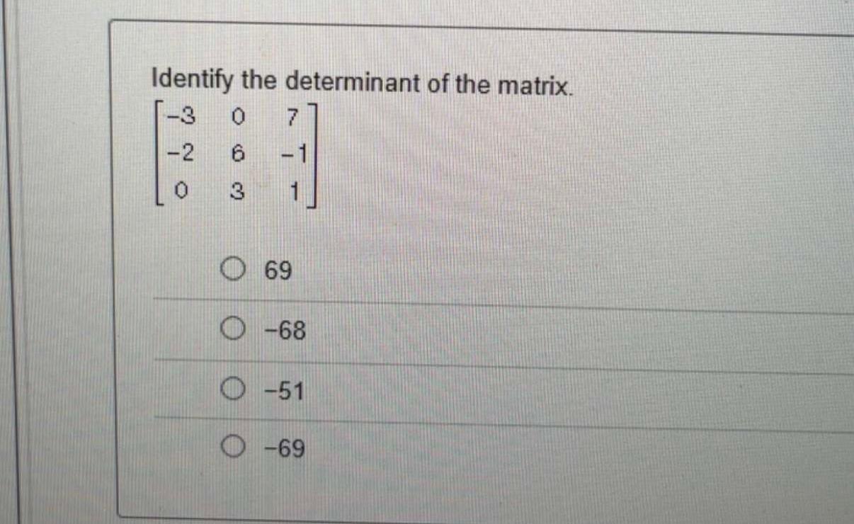 Solved Identify the determinant of the matrix. | Chegg.com