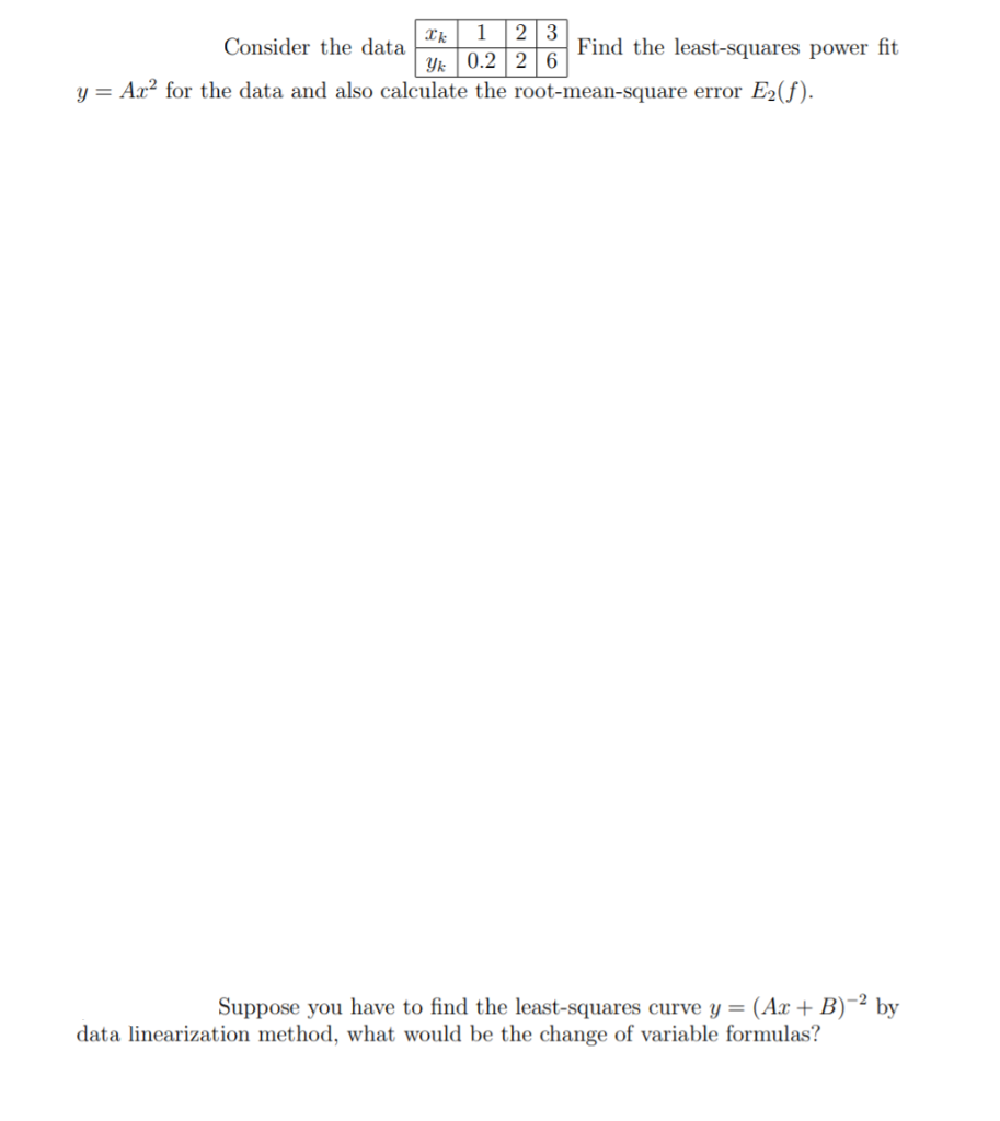 Solved 1 23 Consider the data Find the least-squares power | Chegg.com
