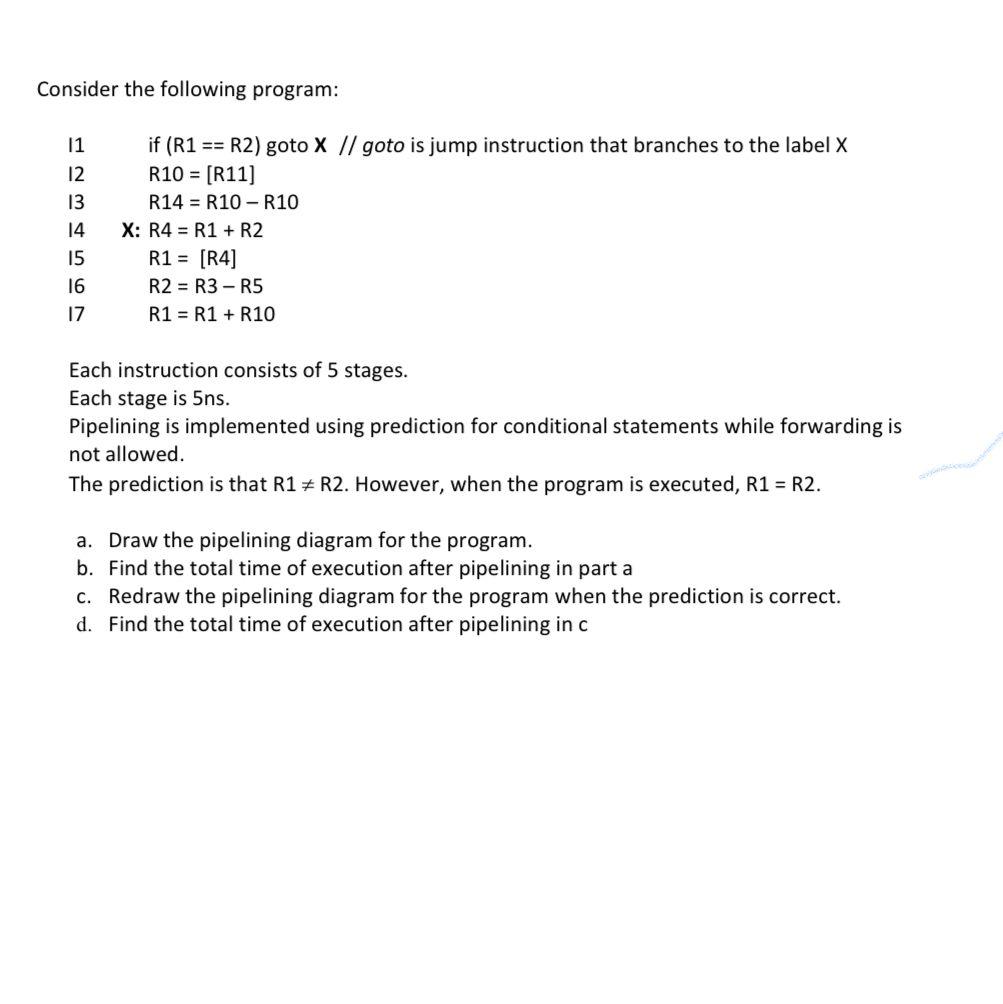 Solved Consider the following program: I1 121314151617 if | Chegg.com