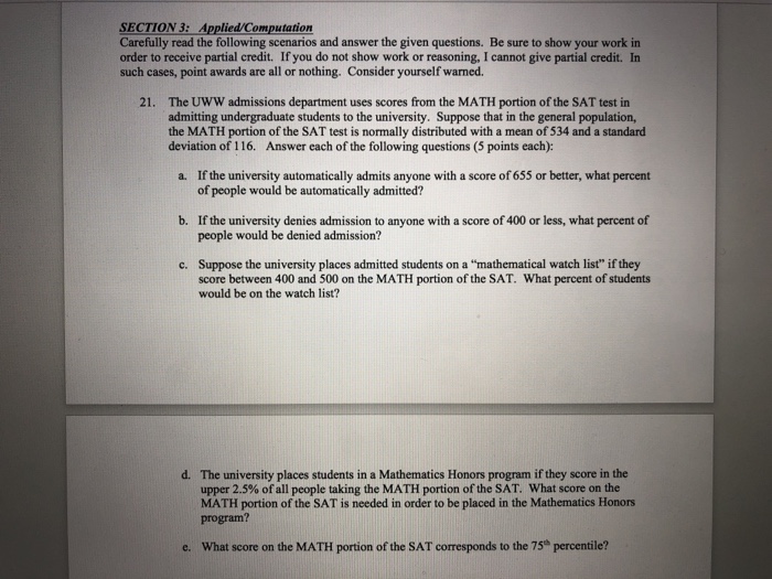 Solved SECTION 3: Applied/Computation Carefully read the | Chegg.com