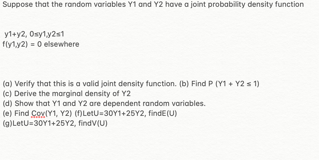Solved Suppose that the random variables Y1 and Y2 have a | Chegg.com