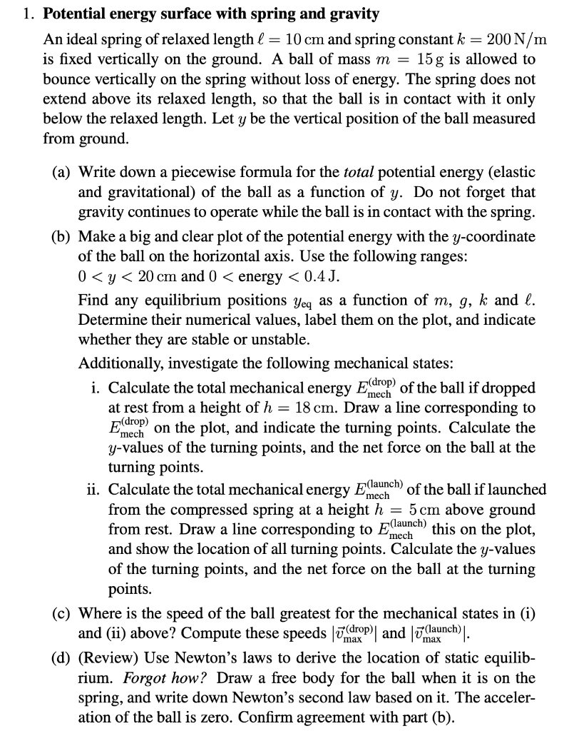 Solved 1. Potential energy surface with spring and gravity | Chegg.com
