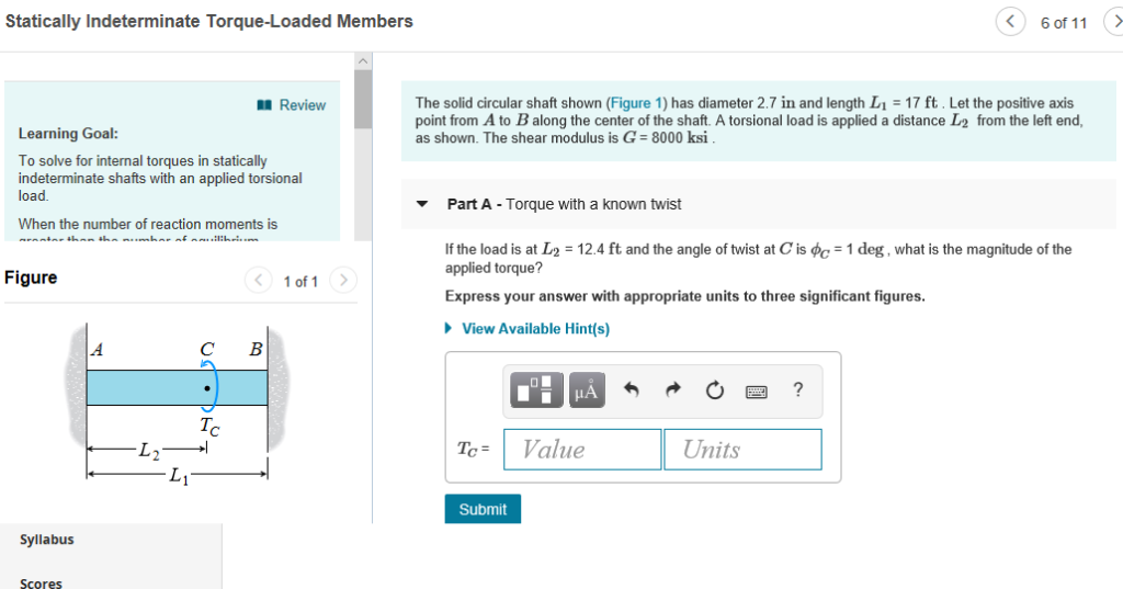 Solved Statically Indeterminate Torque-Loaded Members 6 of | Chegg.com