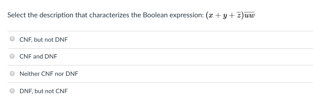 Solved Select the description that characterizes the Boolean | Chegg.com