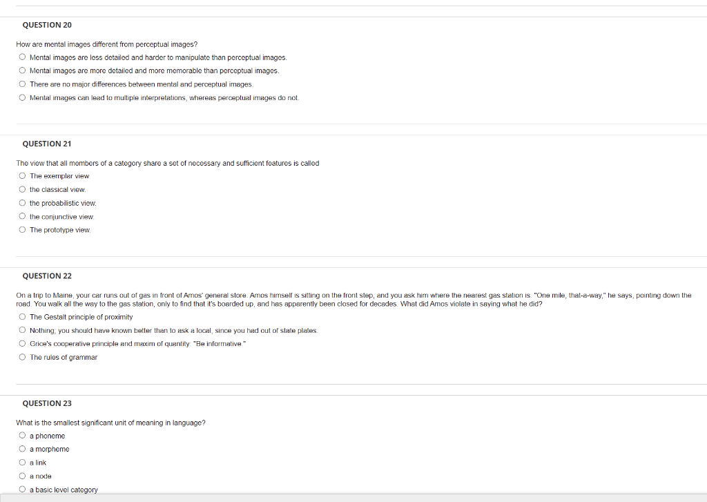 Solved QUESTION 20 How are mental images different from | Chegg.com