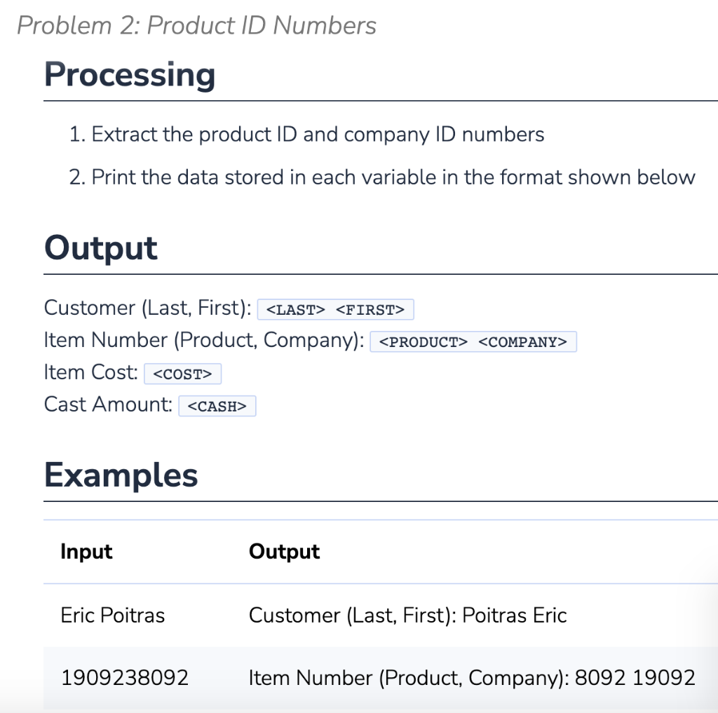 Solved Problem 2: Product ID Numbers In this second problem, | Chegg.com