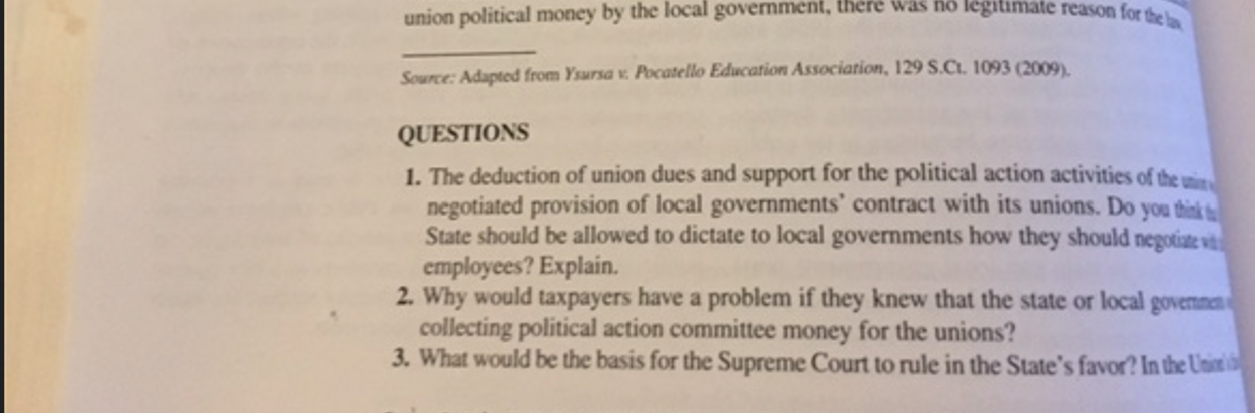 Case Study 3-1 Collecting Union PAC Money Idaho's | Chegg.com