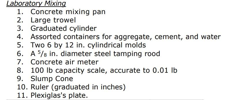 Laboratory Mixing 1. Concrete mixing pan 2. Large | Chegg.com