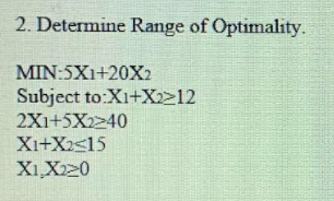 Solved 2. Determine Range of Optimality. MIN:5X1+20X2 | Chegg.com