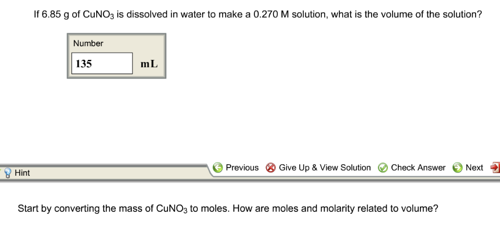 Solved If 6.85 g of CuNO3 is dissolved in water to make a | Chegg.com