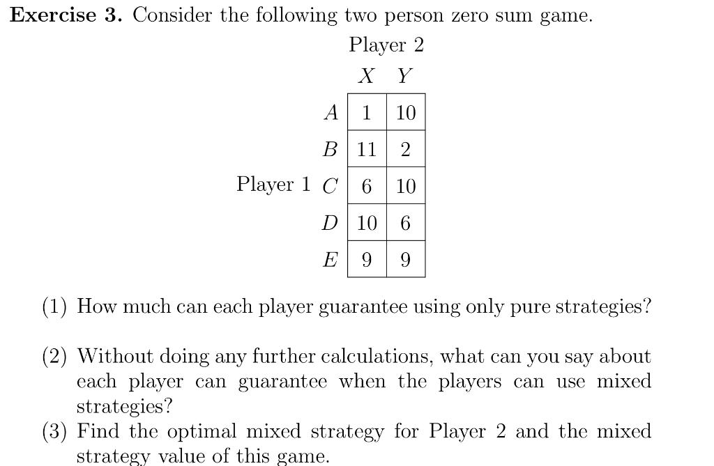 Solved Exercise 3. Consider the following two person zero | Chegg.com
