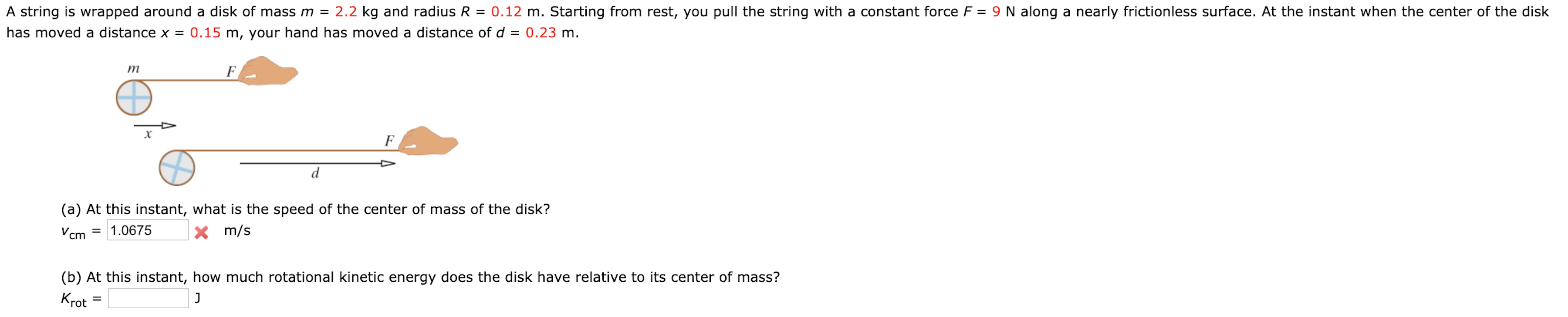 Solved A string is wrapped around a disk of mass m = 2.2 kg | Chegg.com