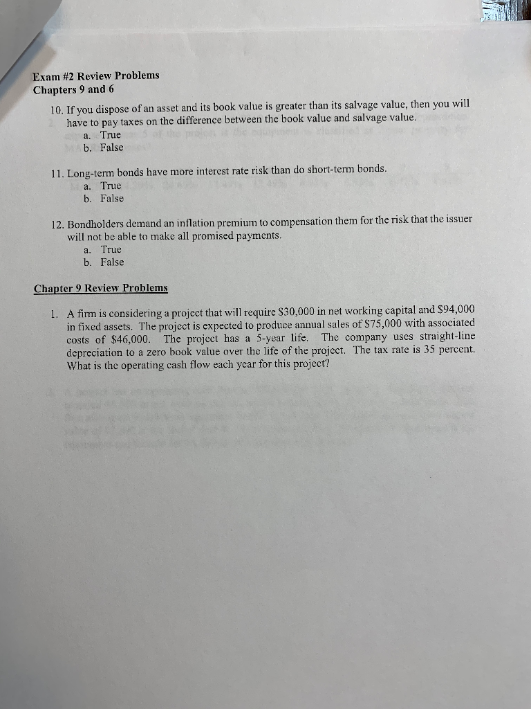 Solved Exam #2 Review Problems Chapters 9 and 6 10. If you | Chegg.com