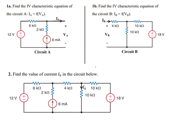 Solved 1a. Find the IV characteristic equation of the | Chegg.com