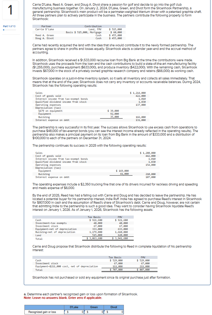 Solved Q1 ﻿Determine each partner's recognized gain or loss | Chegg.com