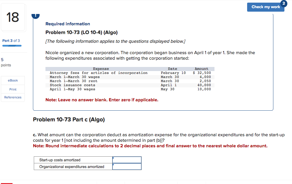 Solved Problem 10-73 (LO 10-4) (Algo) [The following | Chegg.com