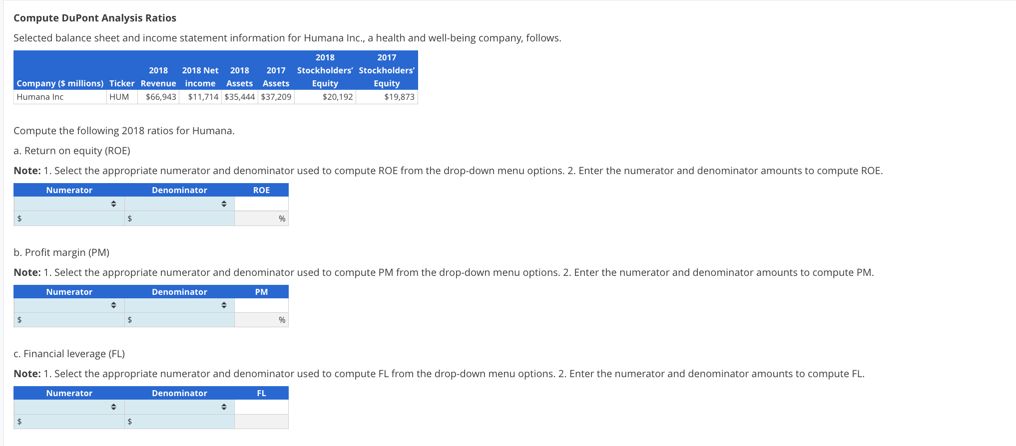 Solved Compute DuPont Analysis Ratios Selected balance sheet | Chegg.com