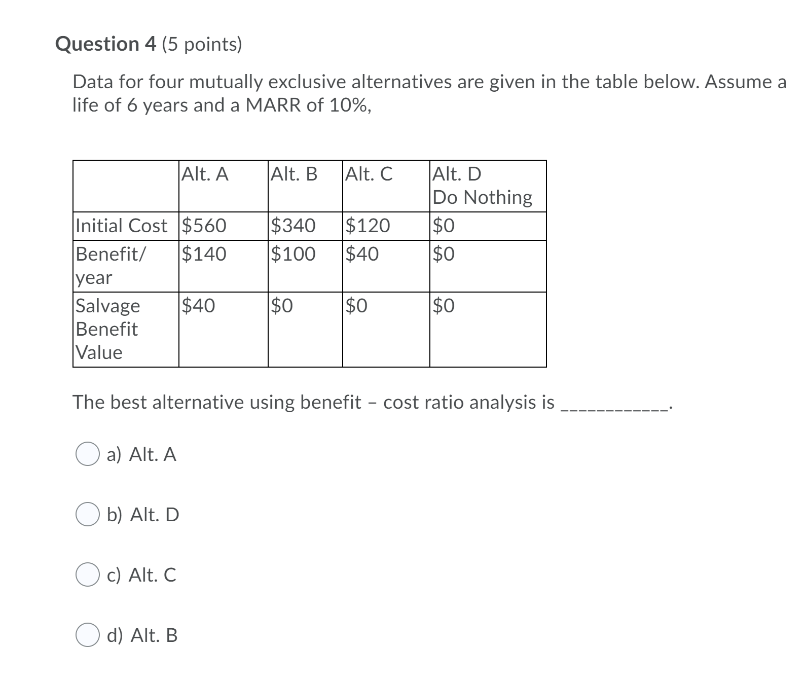 Solved Question 4 (5 points) Data for four mutually | Chegg.com