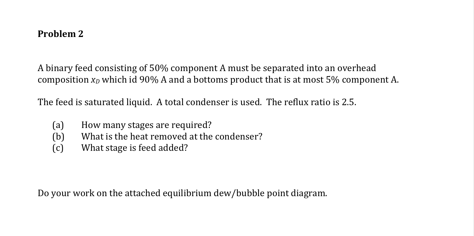 Solved Problem 2A binary feed consisting of 50% ﻿component A | Chegg.com