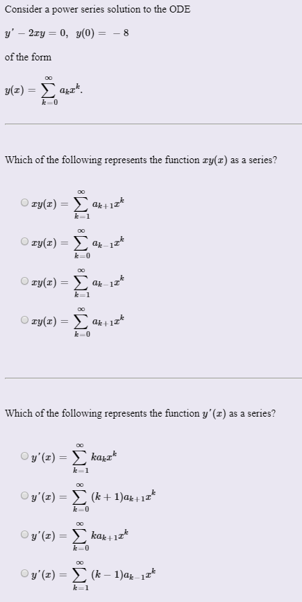 Solved Consider a power series solution to the ODE y" - 2ary | Chegg.com