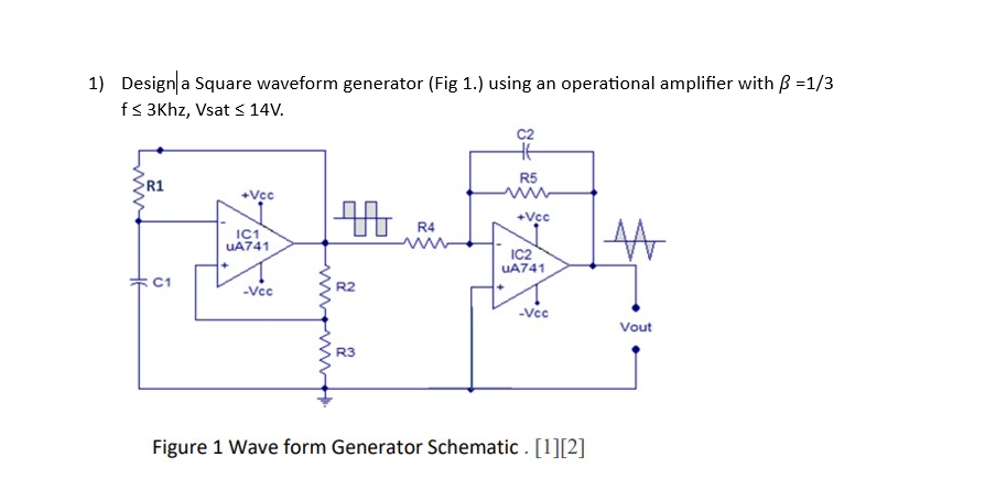 Solved 1) Design|a Square waveform generator (Fig 1.) using | Chegg.com