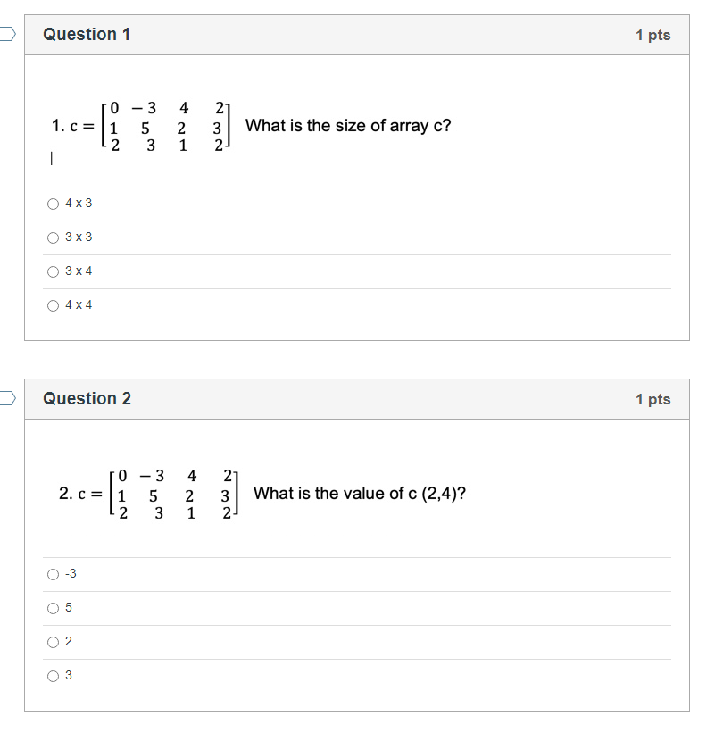 Solved Question 1 1 Pts 0 3 1 C 1 5 2 3 1 4 2 1 2 3 2 