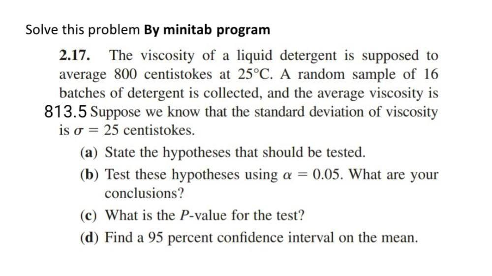 Solved Solve this problem By minitab program 2.17. The | Chegg.com