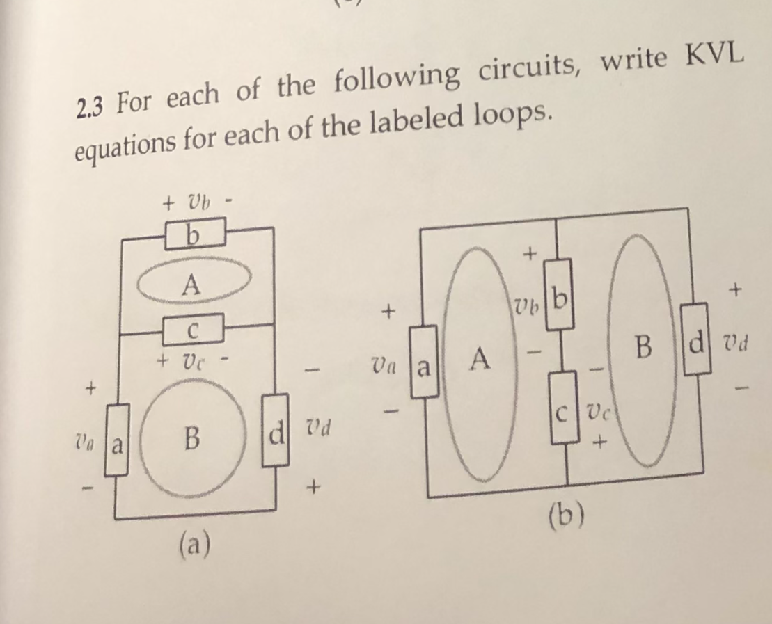 Solved 2.3 For each of the following circuits, write KVL | Chegg.com