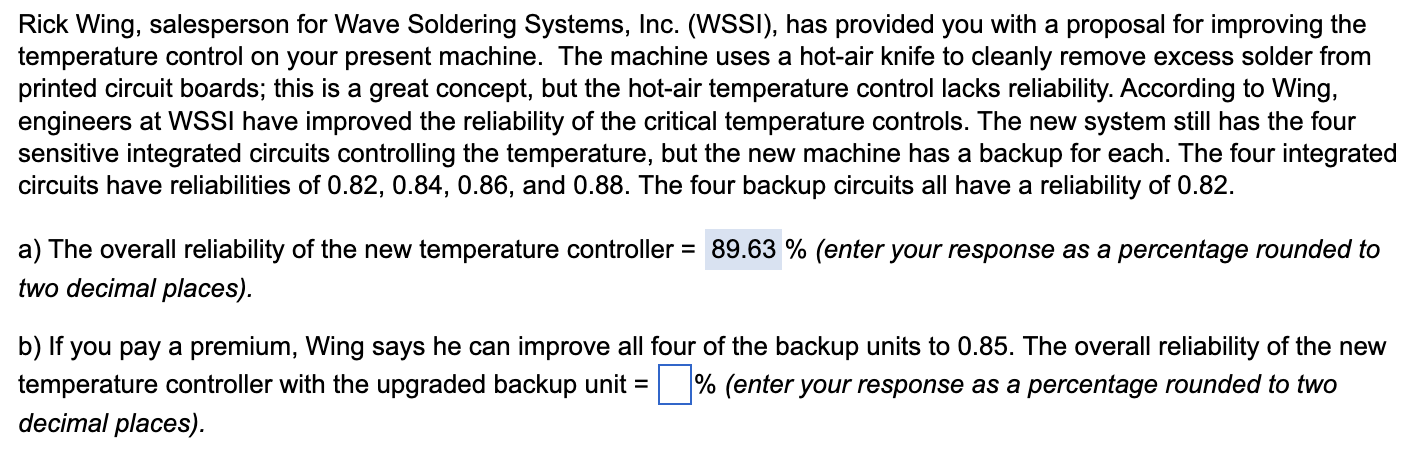 Solved Rick Wing, salesperson for Wave Soldering Systems, | Chegg.com