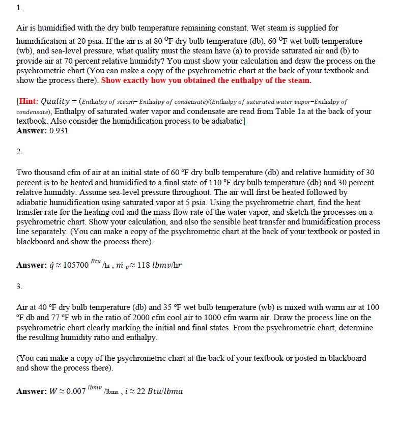 Solved Air is humidified with the dry bulb temperature | Chegg.com