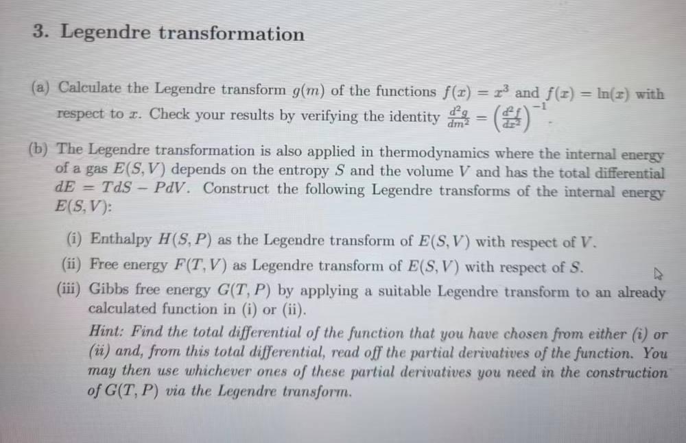Solved (a) Calculate the Legendre transform g(m) of the | Chegg.com
