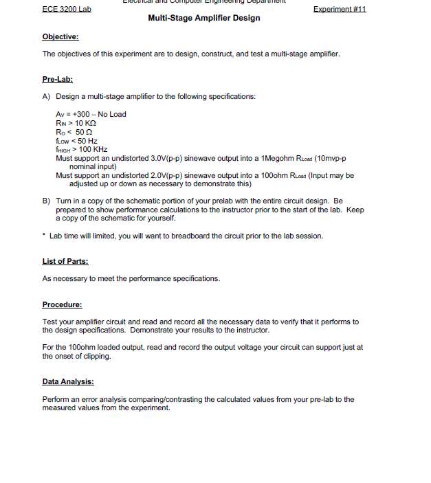 Solved Multi-Stage Amplifier Design Objective: The | Chegg.com