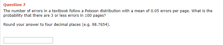 Solved Question 7 The number of errors in a textbook follow | Chegg.com