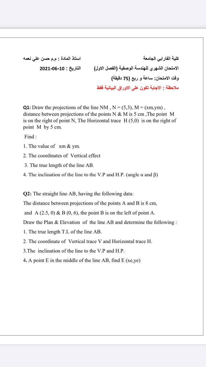 استاذ المادة : م.م حسن علي نعمه التاريخ : 10-06-2021 | Chegg.com