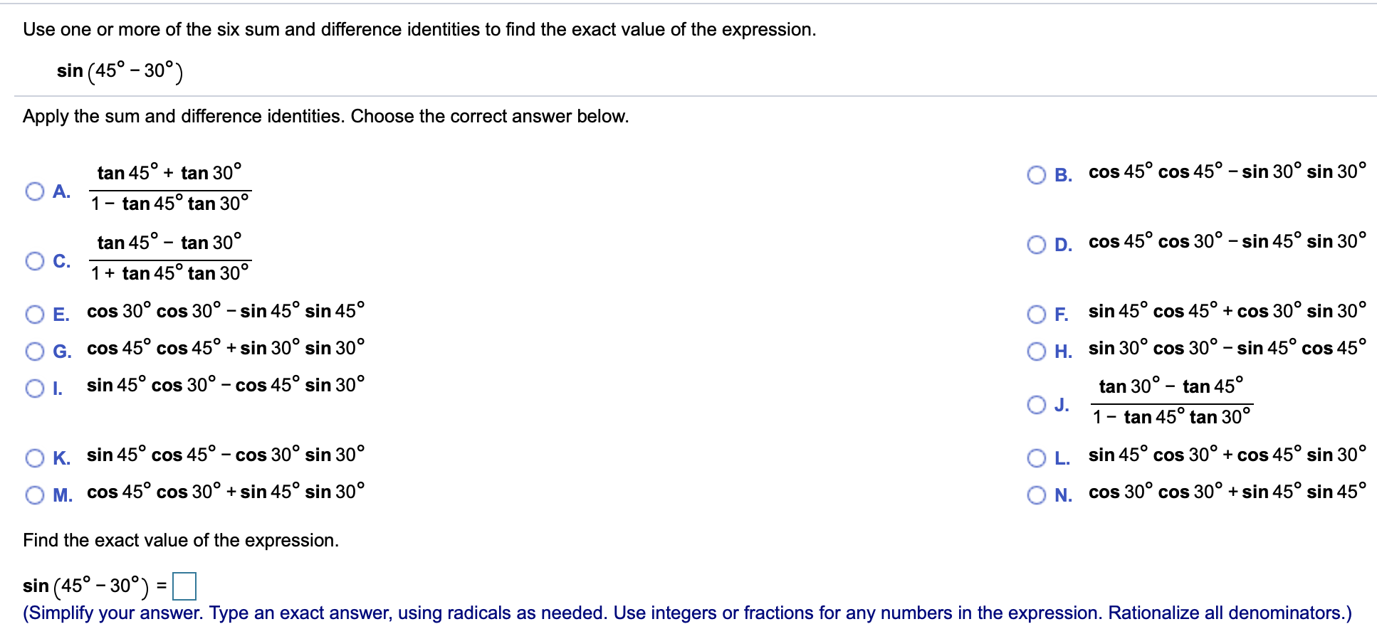 Solved Use one or more of the six sum and difference | Chegg.com