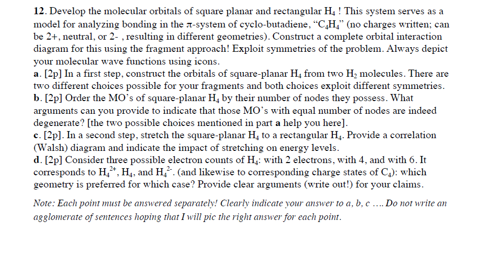 12. Develop the molecular orbitals of square planar | Chegg.com