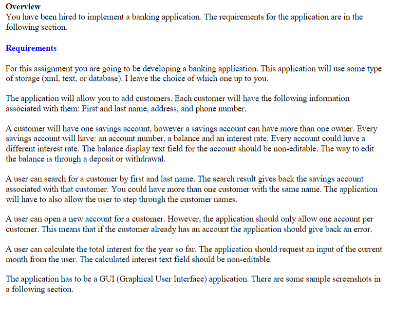 Solved Overview You have been hired to implement a banking | Chegg.com