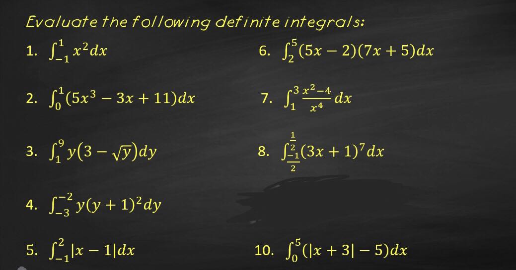 Solved Evaluate the following definite integrals: 1. | Chegg.com