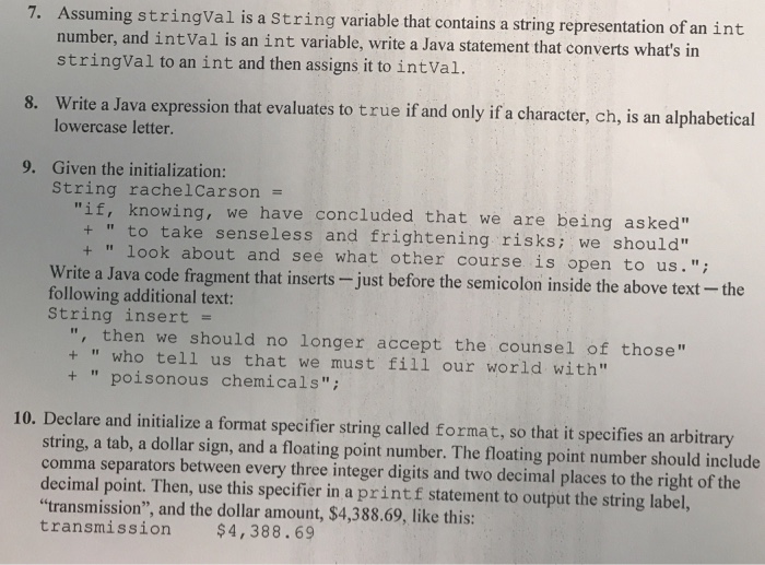 Solved Assuming stringVal is a String variable that contains | Chegg.com