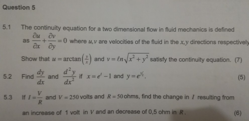 Solved Question 5 5.1 The continuity equation for a two | Chegg.com