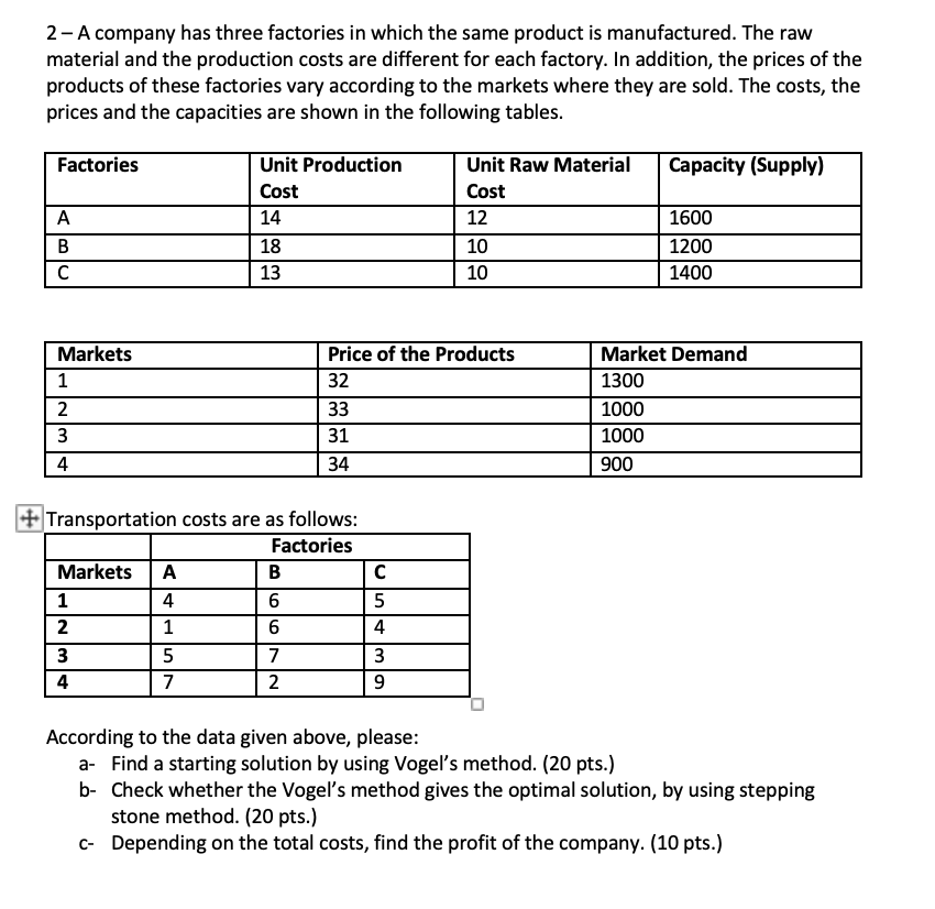 Solved 2 - A company has three factories in which the same | Chegg.com