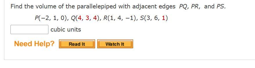 Solved Find the volume of the parallelepiped with adjacent | Chegg.com