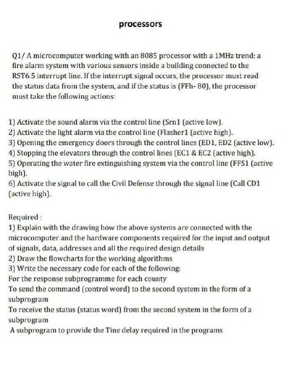Solved processors Q1/ A microcomputer working with an 8085 | Chegg.com